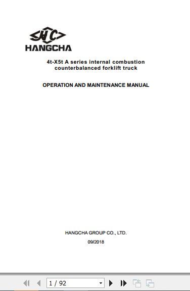 Hangcha Forklift CPC40-AG31 to CPCD50-AXG64 Operation Maintenance ...
