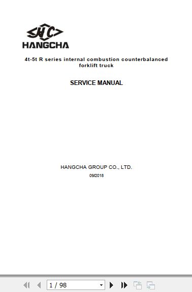 Hangcha Forklift CPCD40-RG24 to CPCD50-RXG53 Service Manual 2018
