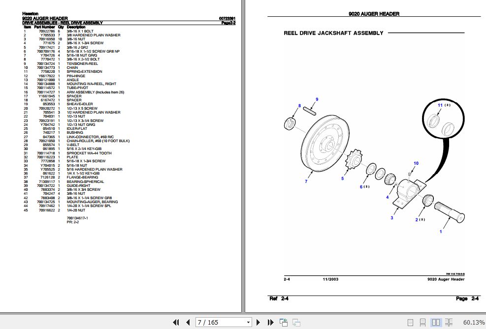 Hesston Auger Header 9020 PartsCatalog 00727649