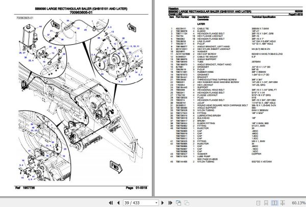 Hesston Large Rectangular Baler BB9090 Parts Catalog 652038