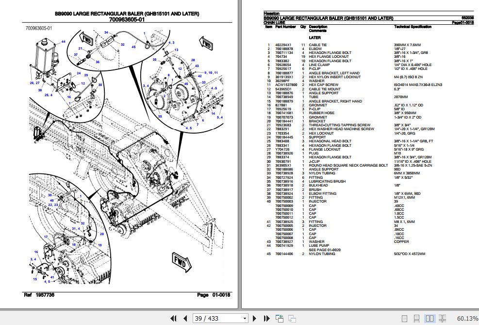 Hesston Large Rectangular Baler BB9090 Parts Catalog 652038