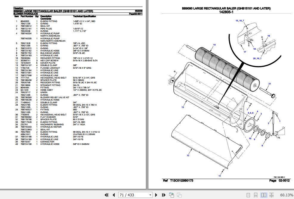 Hesston Large Rectangular Baler BB9090 Parts Catalog 652038