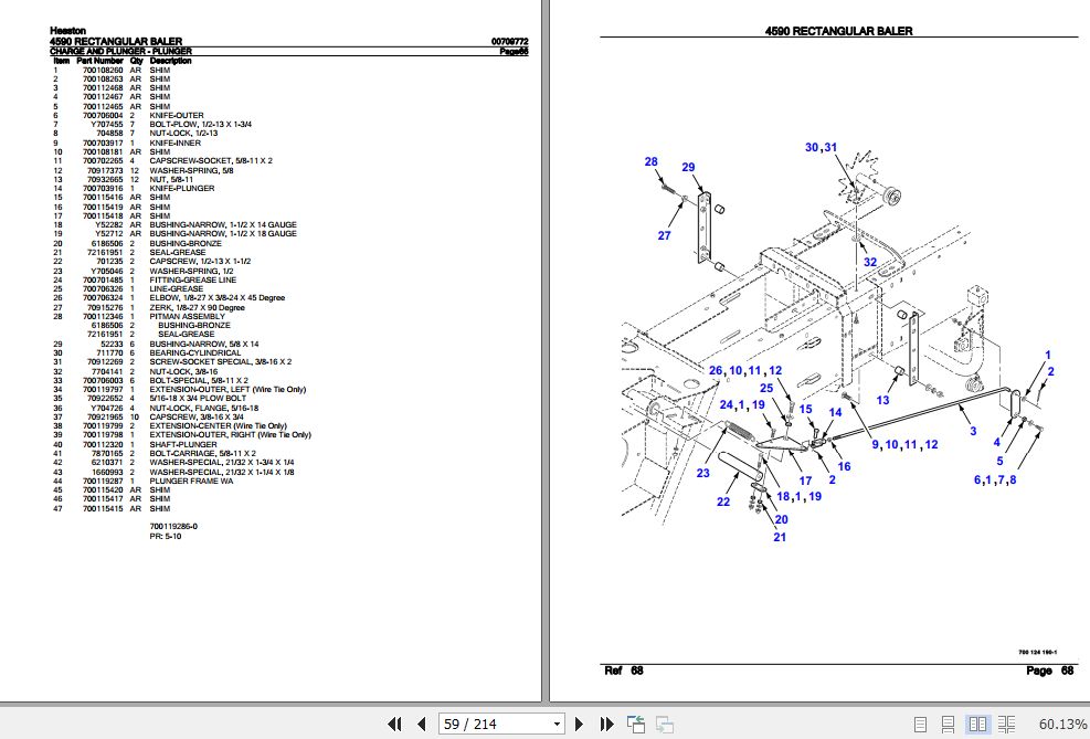 Hesston Rectangular Baler 4590 Parts Catalog 00709772