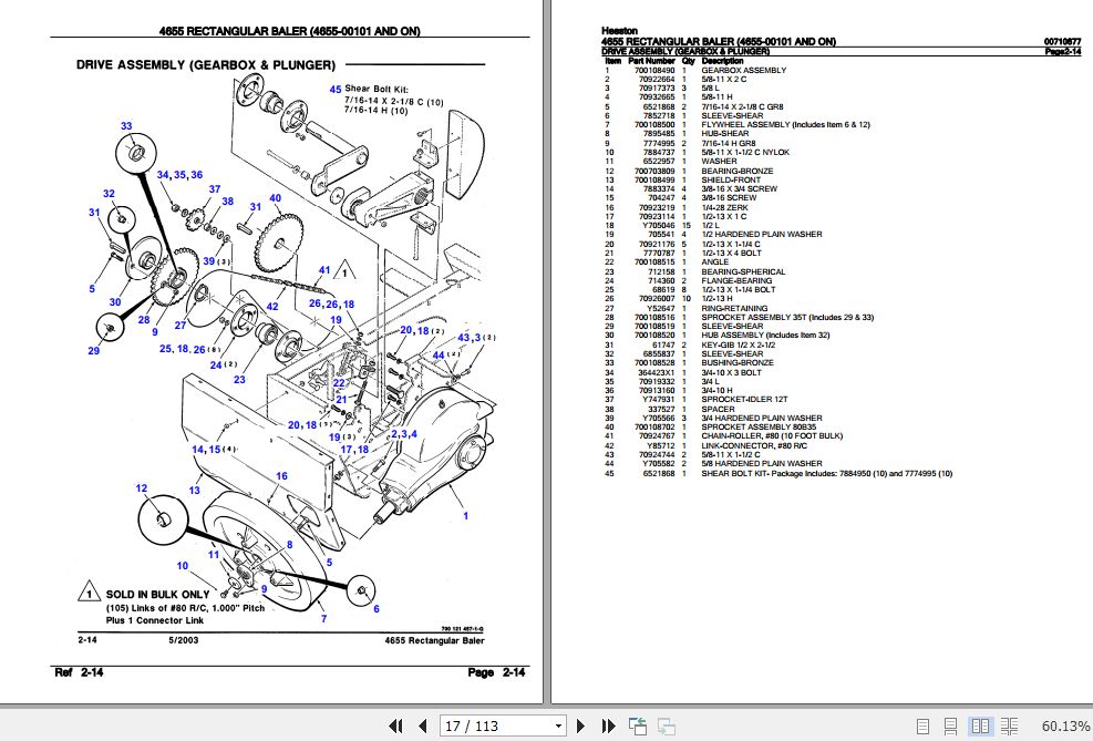 Hesston Rectangular Baler 4655 Parts Catalog 00710677