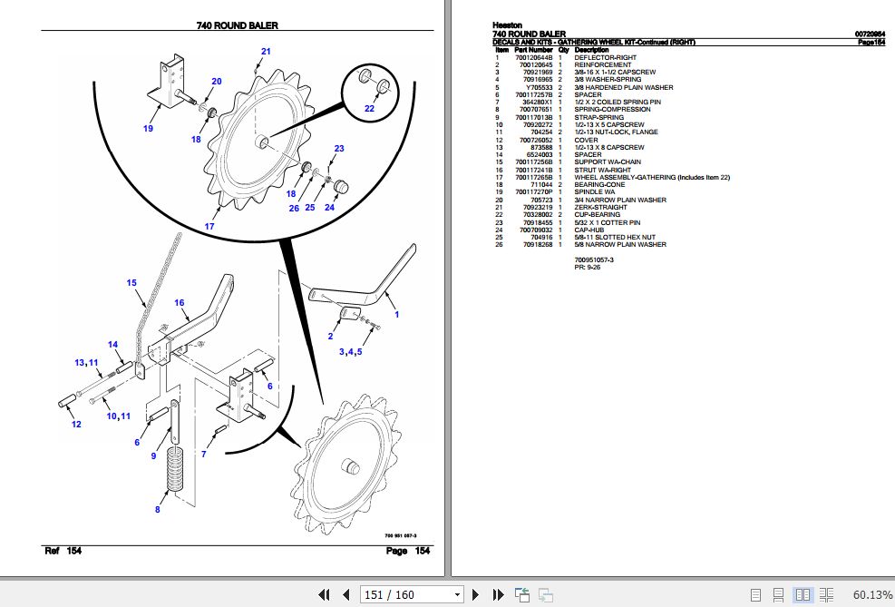 Hesston Round Baler 740 Parts Catalog 00720954