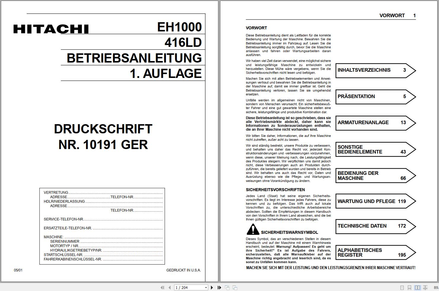 Hitachi Construction Machinery 2024 Collection Operators Manual DE