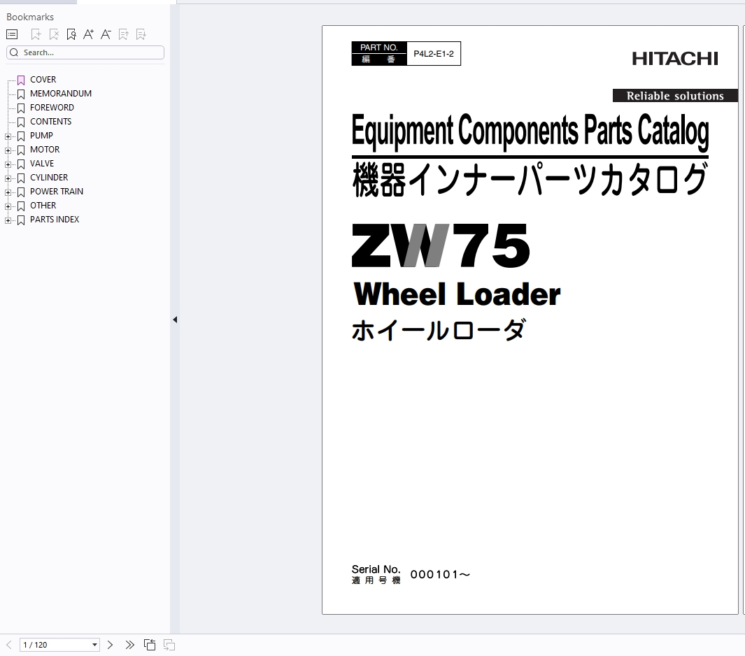 Hitachi Wheel loader ZW75 Parts Catalog