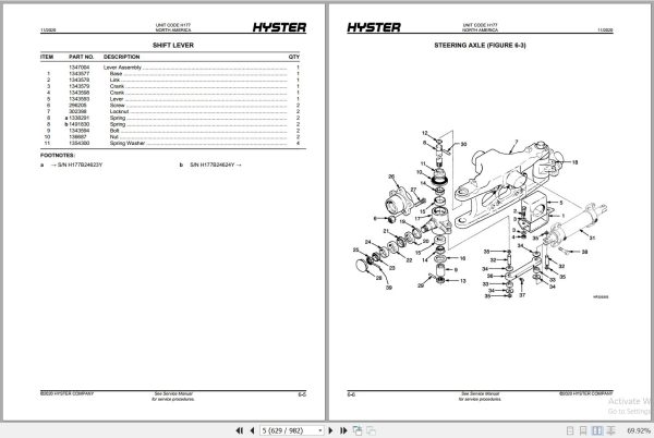 Hyster Forklift Challenger H45-65XM H177 Parts Manual 1458509 2020