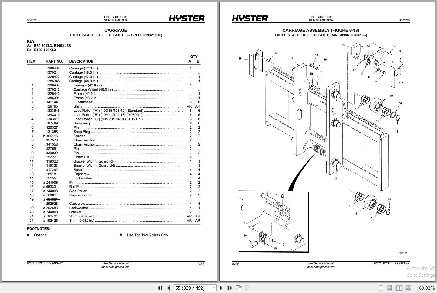 Hyster Forklift ELECTRIC E80XL3 E120XL3 E100XL3S C098 Parts Manual ...