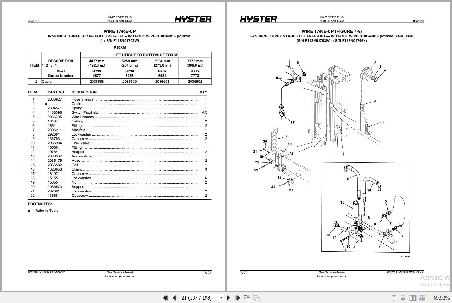 Hyster Forklift ELECTRIC R30XM R30XMA R30XMF F118 Parts Manual 1469743 ...