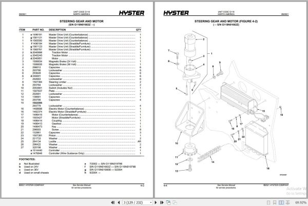 Hyster Forklift ELECTRIC R30XM2 R30XMA2 R30XMF2 G118 Parts Manual ...