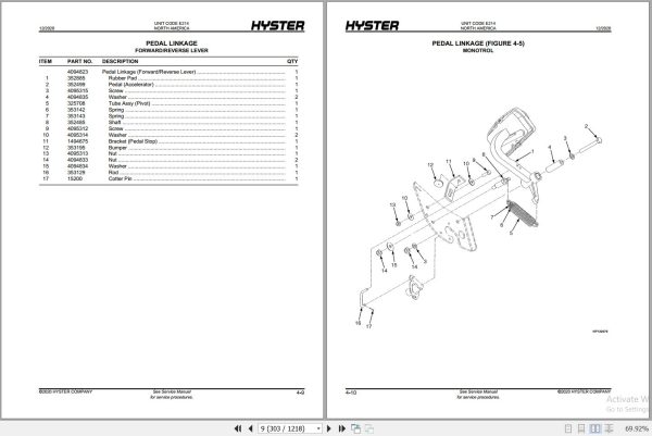 Hyster Forklift H180HD-EC6 to H230HD-ECD9 E214 Parts Manual 4204169 2020