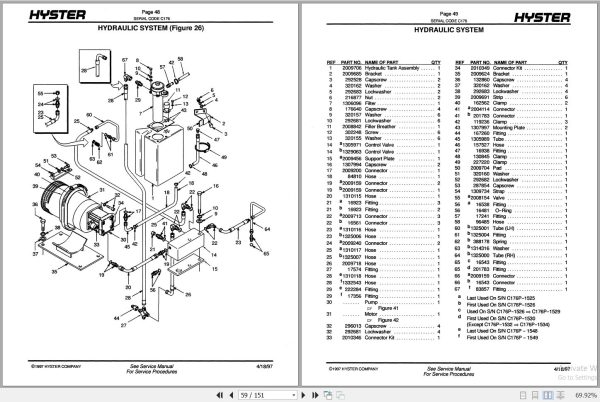 Hyster Forklift HI-RACKER R40EH C176 Parts Manual 852233 1997
