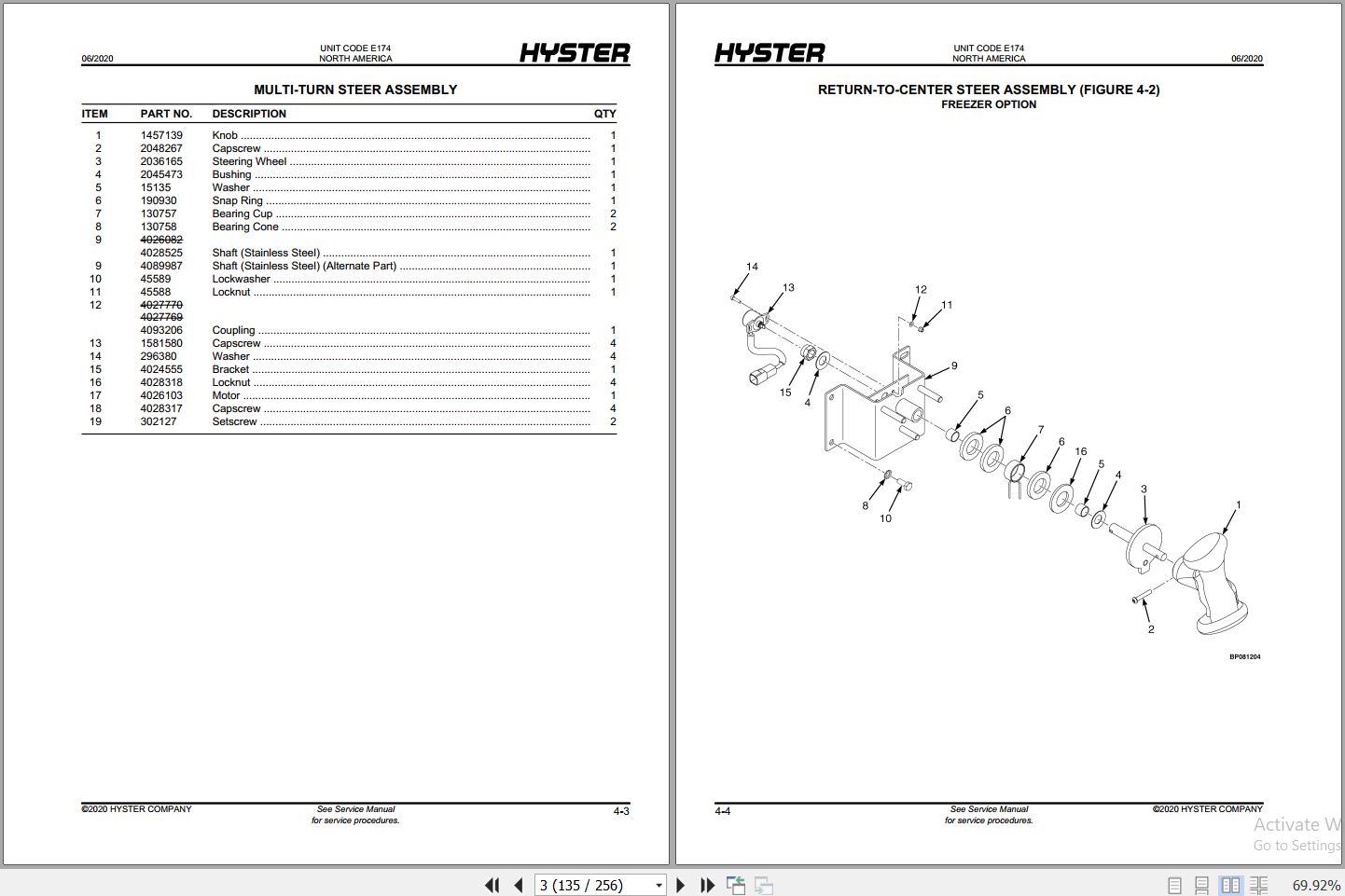 Hyster Forklift R30XMS3 E174 Parts Manual 4034625 2020
