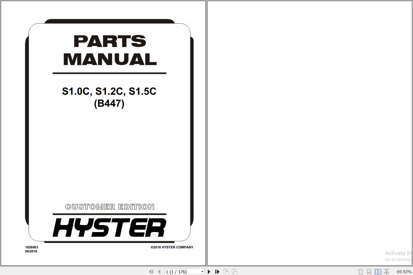 Hyster Forklift S1.0C S1.2C S1.5C B447 Parts Manual 1626963 2018