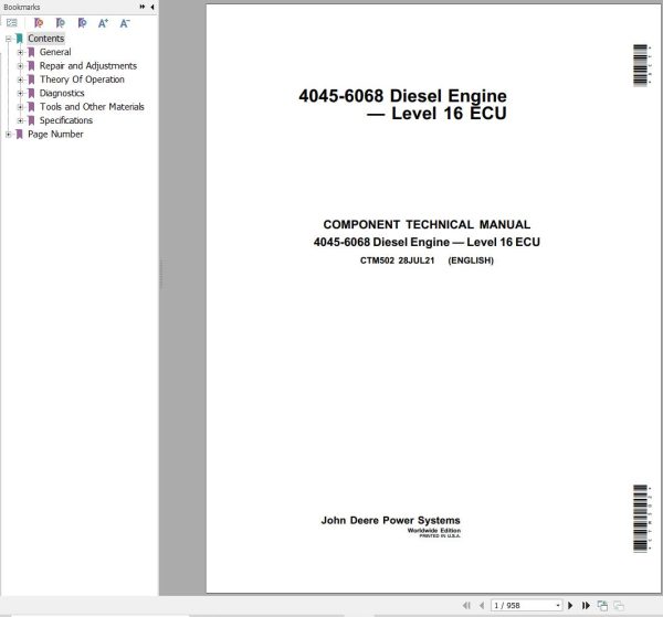 John Deere Engine 4045 6068 Level 16 ECU Component Technical Manual ...