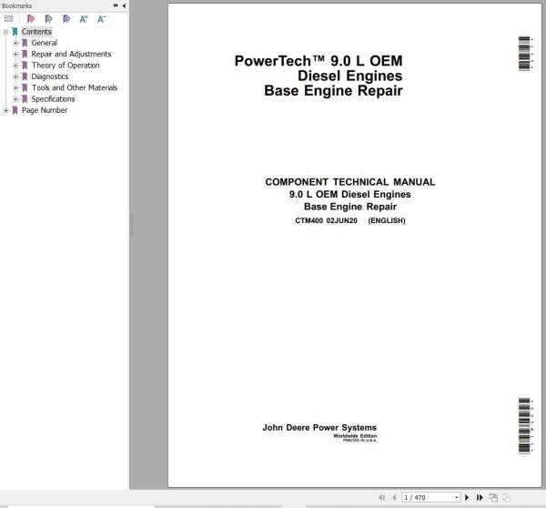 John Deere Engines 9.0L OEM Component Technical Manual CTM400