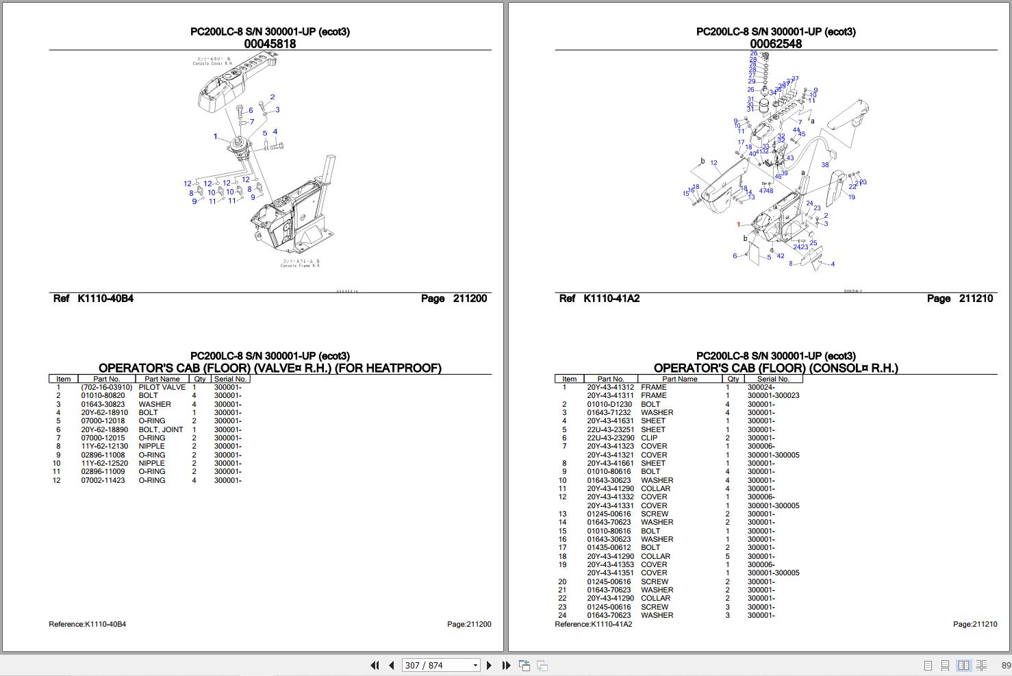 Komatsu Excavator PC200LC-8 300001-UP (ecot3) Parts Catalog
