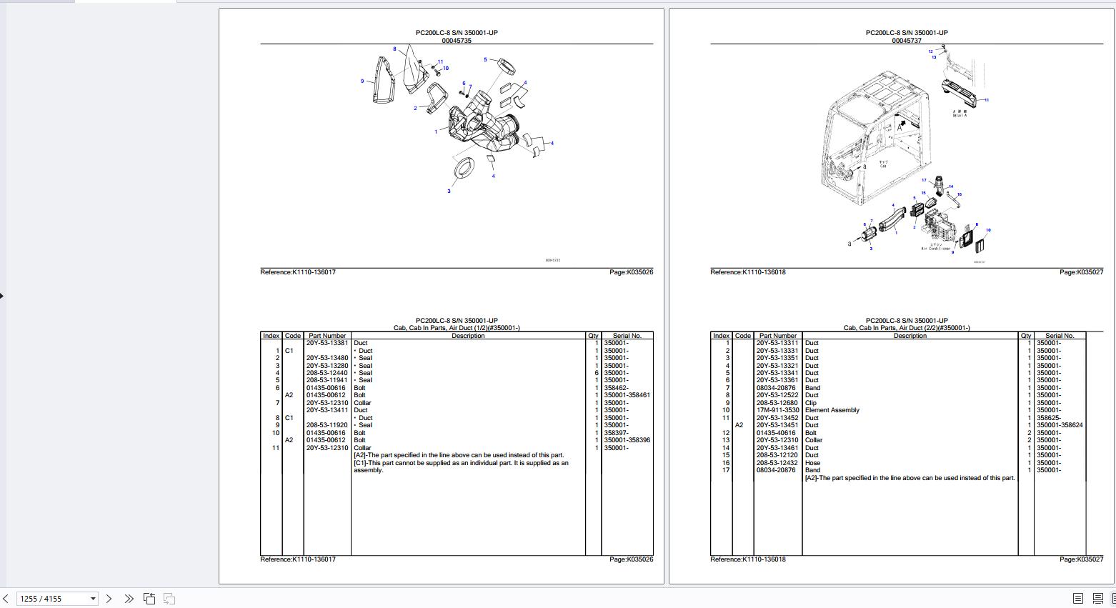 Komatsu Excavator PC200LC-8 SN 350001-UP Parts Catalog