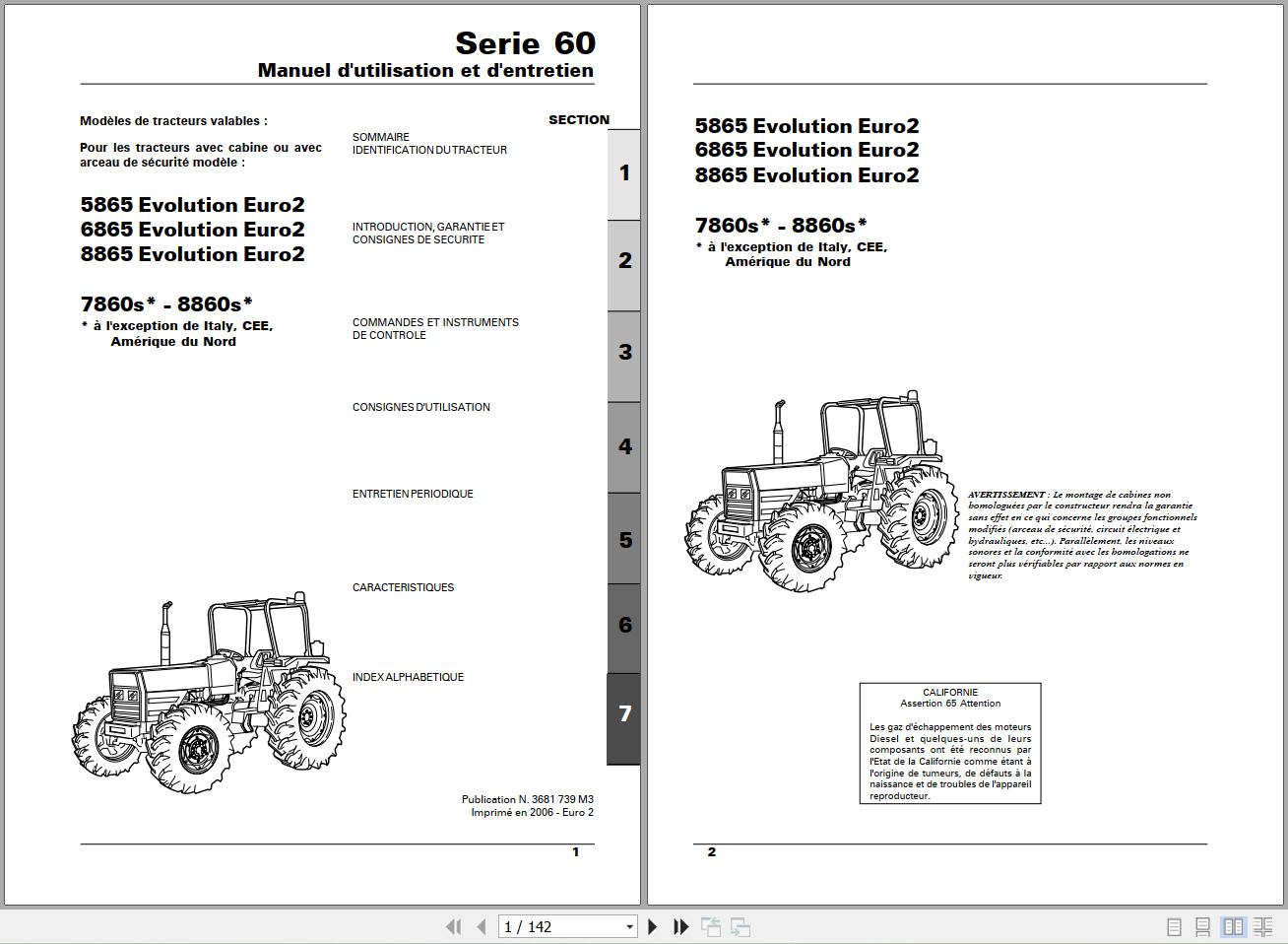 Landini Tractor 5865 to 8860s Evolution Euro2 Operators Maintenance Manual 3681739M3 FR