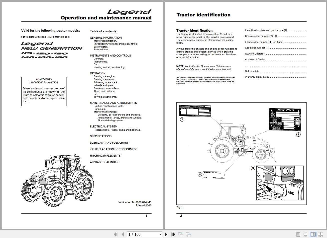 Landini Tractor Legend 115-180 New Generation Operators Maintenance ...