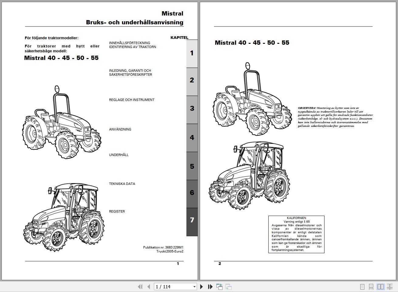Landini Tractor MISTRAL 40 45 50 55 Operators Maintenance Manual ...