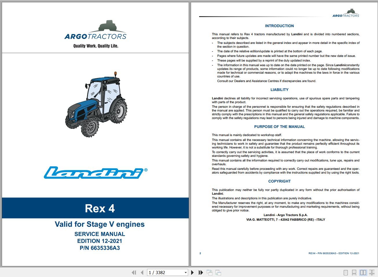 Landini Tractor Rex 4-070 Rex 4-080 Service Manual 6635336A3 EN