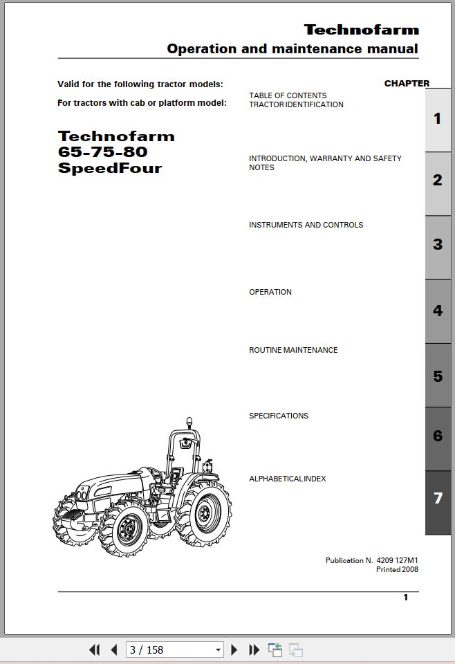 Landini Tractor Technofarm 65 75 80 Operators Maintenance Manual 4209127M1 EN