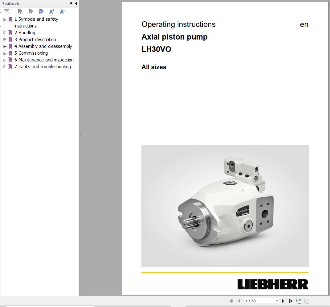 Liebherr Axial Piston Pump LH30VO All Sizes Operating Instruction