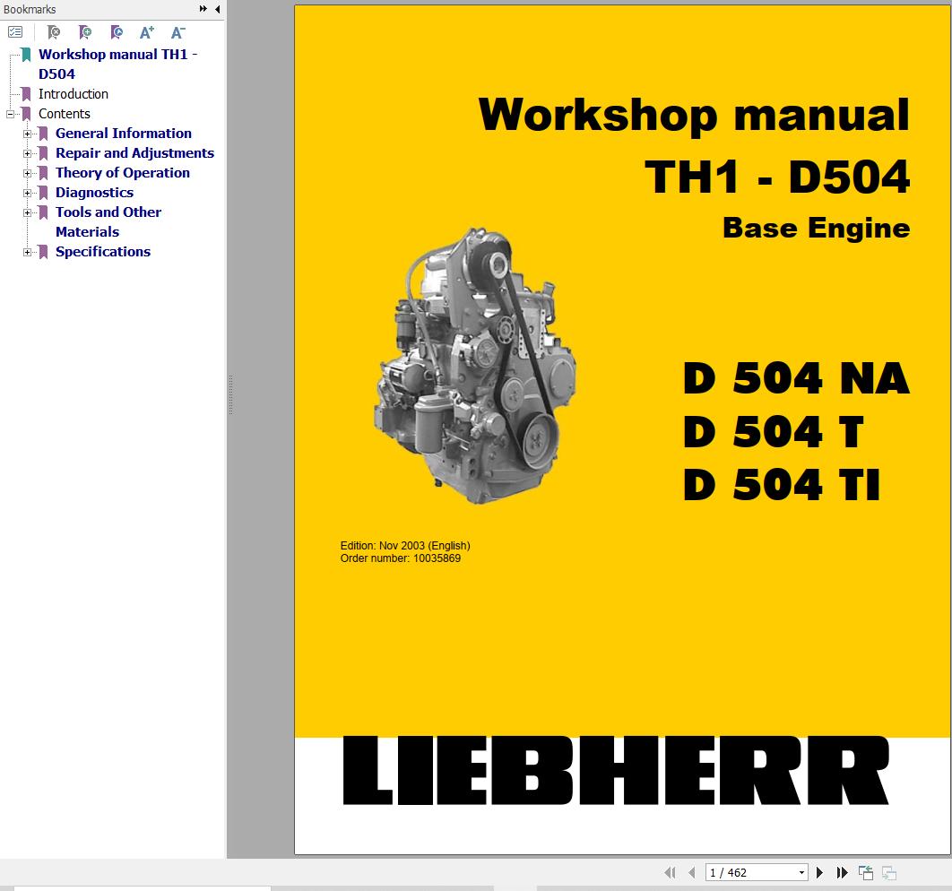 Liebherr Base Engine TH1-D504 Workshop Manual 10035869
