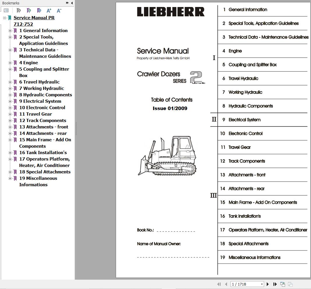 Liebherr Crawler Loaders PR712 to PR752 Service Manual
