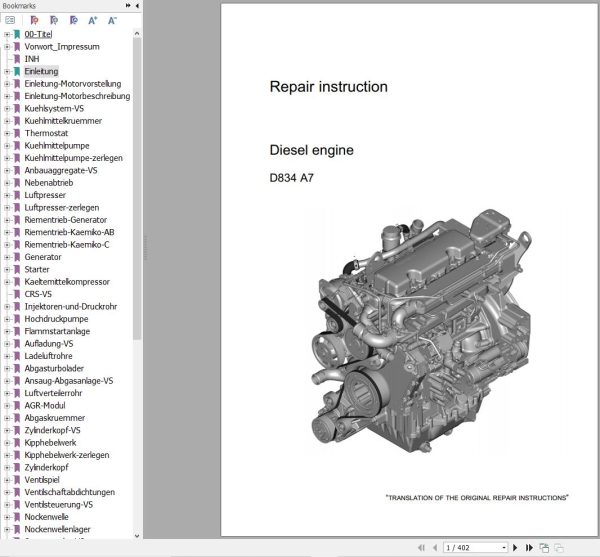 Liebherr Diesel Engine D834 A7 Repair Instruction 9739982