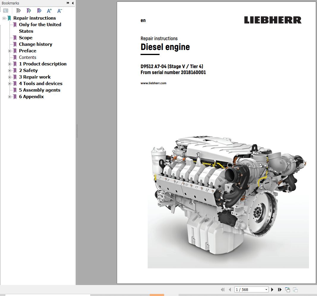 Liebherr Engine D9512 A7-04 Repair Instruction Manual 13558585