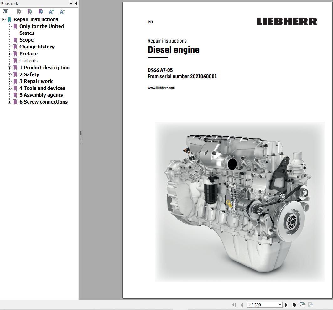 Liebherr Engine D966 A7-05 Repair Instructions Manual 13791634
