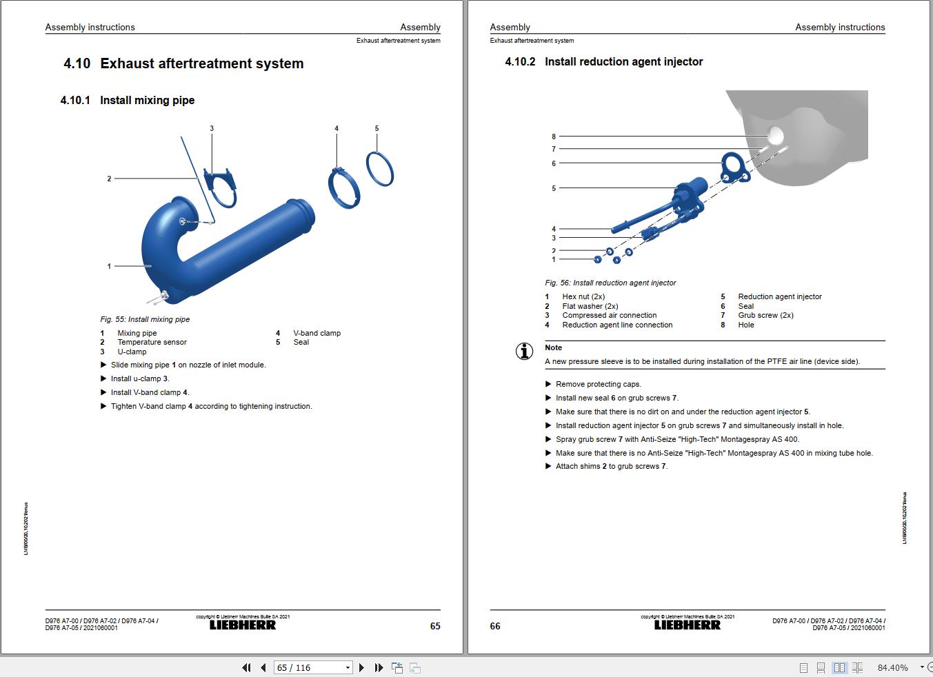 Liebherr Engine D976 A7-00 to D976 A7-05 Assembly Instructions Manual ...