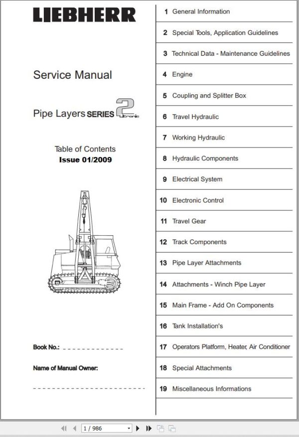 Liebherr Pipe Layers RL422 RL22B RL42B RL52 Service Manual 2009