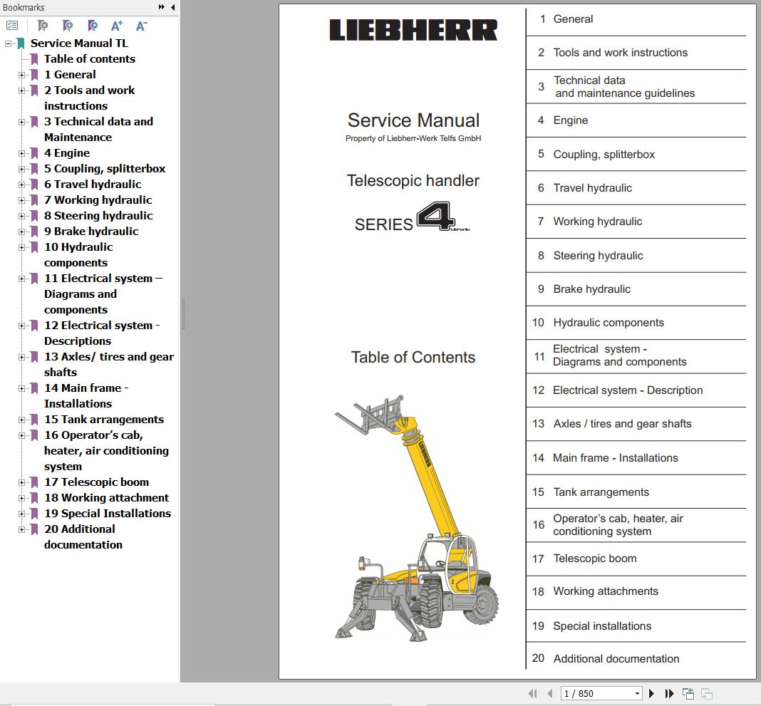 Liebherr Telescopic Handler T441 T441 Service Manual And Diagram