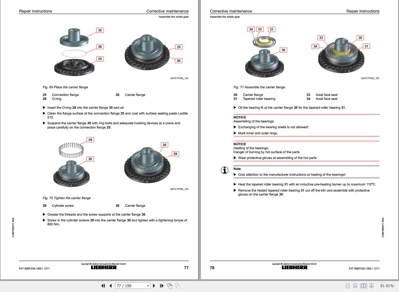 Liebherr Travel Drive FAT0800F538 Repair Instructions Manual 90211271