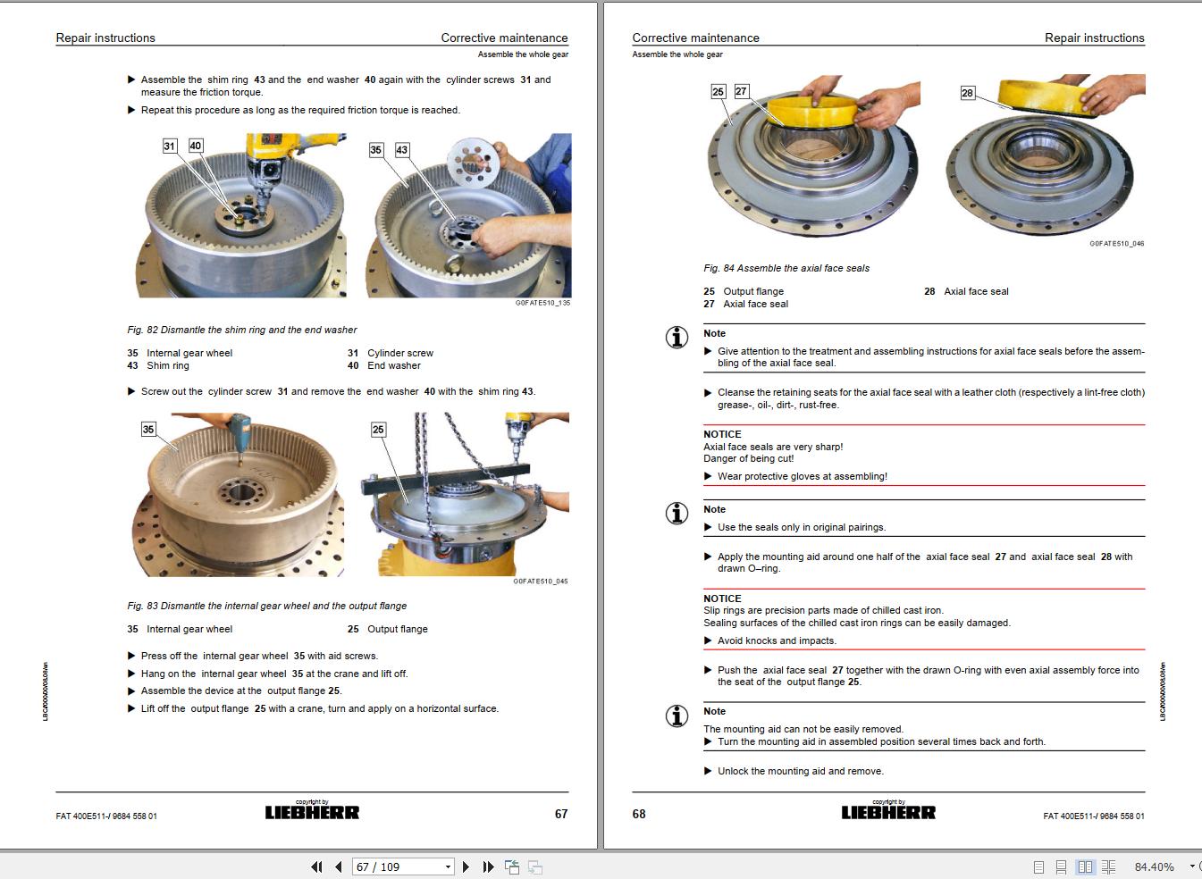 Liebherr Travel Drive FAT400E511 Repair Instructions Manual 968455801
