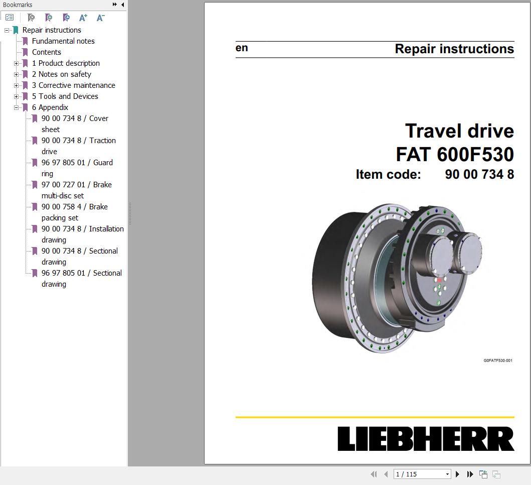 Liebherr Travel Drive FAT600F530 Repair Instructions Manual 90007348