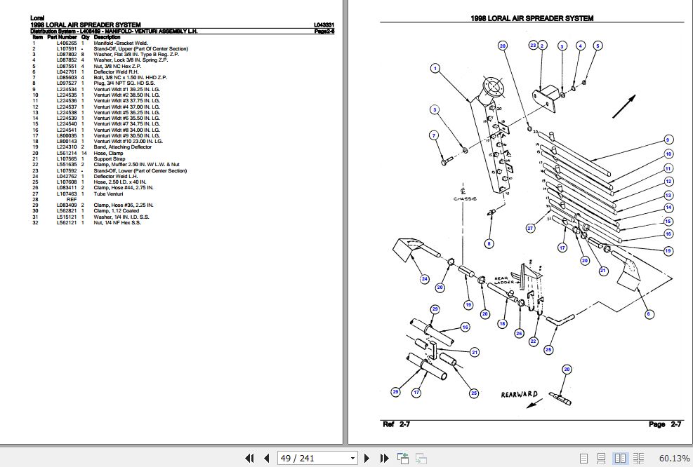 Loral Air Spreader System 1998 Parts Catalog L043331