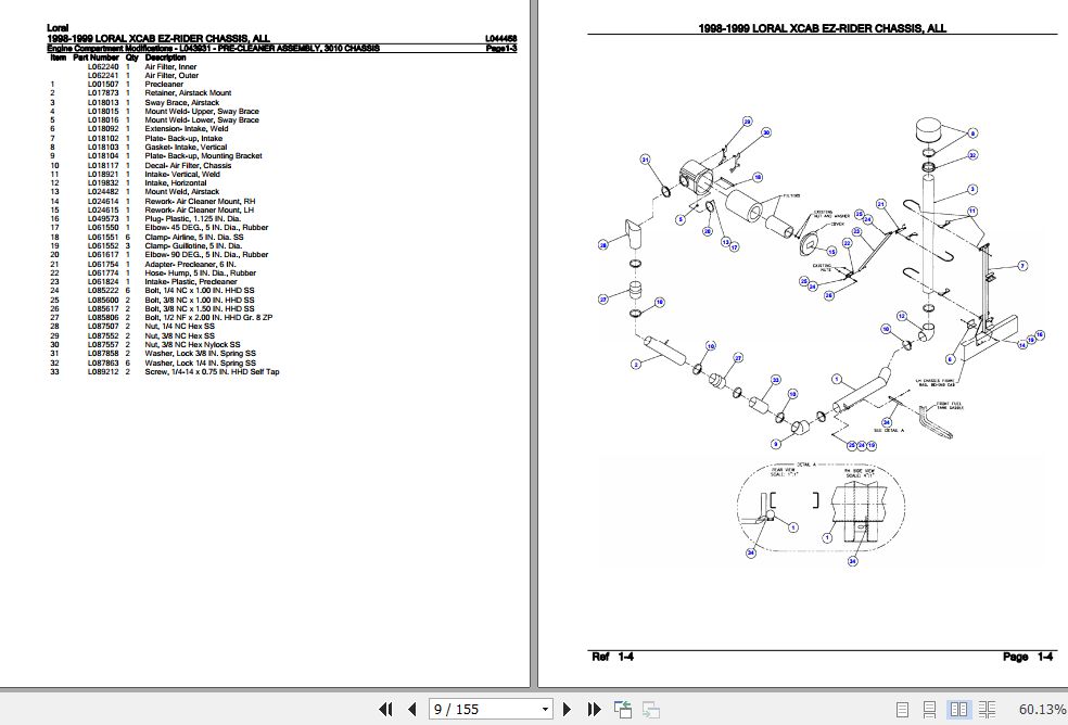 Loral Chassis XCAB EZ-Rider Parts Manual L044458
