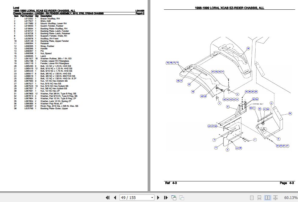 Loral Chassis XCAB EZ-Rider Parts Manual L044458