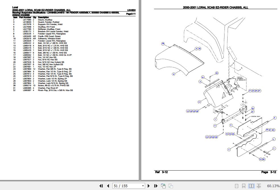 Loral Chassis XCAB EZ-Rider Parts Manual L044924