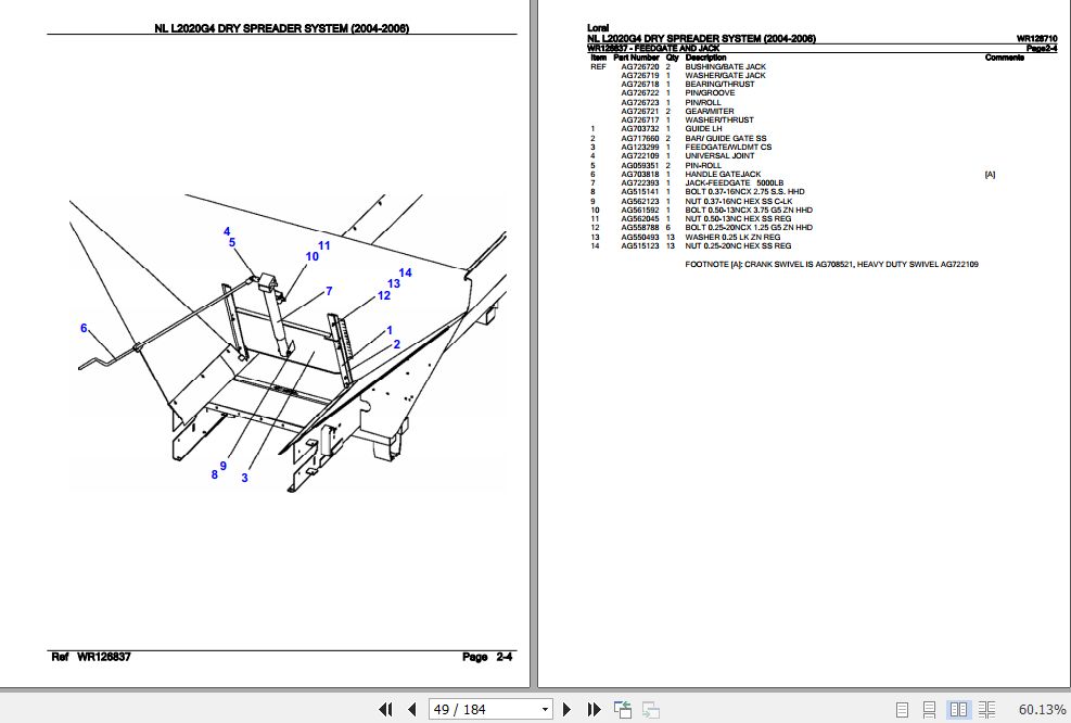 Loral Dry Spreader System NLL2020G4 Parts Catalog WR128710
