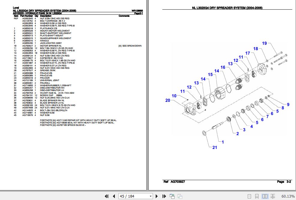 Loral Dry Spreader System NLL3020G4 Parts Catalog WR128695