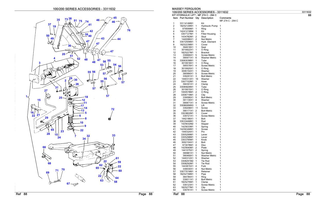 Massey Ferguson 100 200 Series Accessories Parts Catalog 3311632