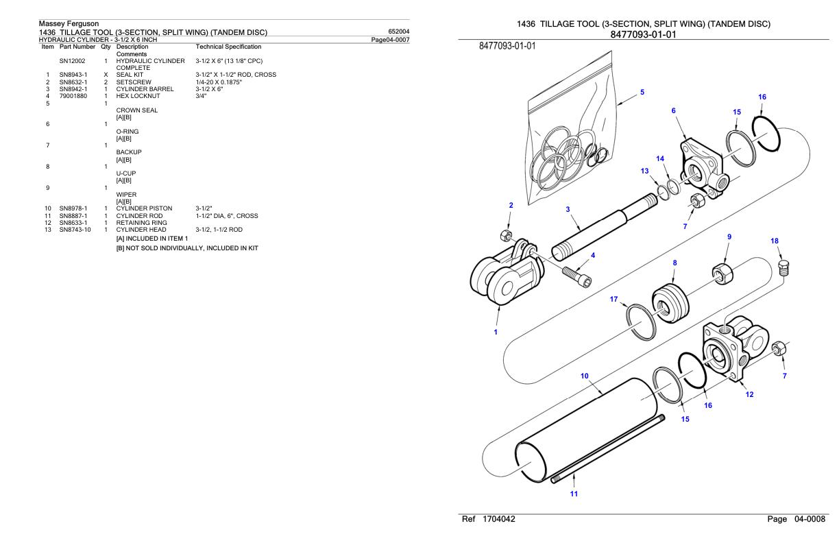 Massey Ferguson 1436 Tillage Tool Parts Catalog 652004