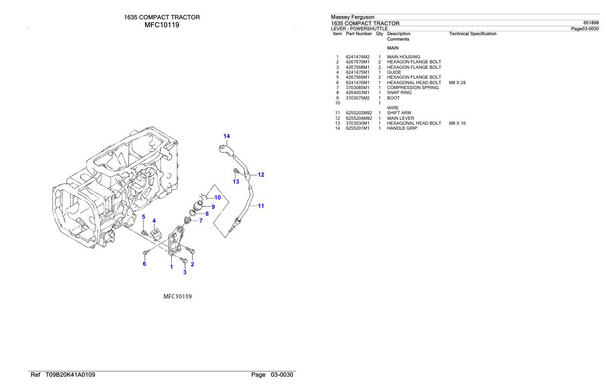 Massey Ferguson 1635 Compact Tractor Parts Catalog 651898