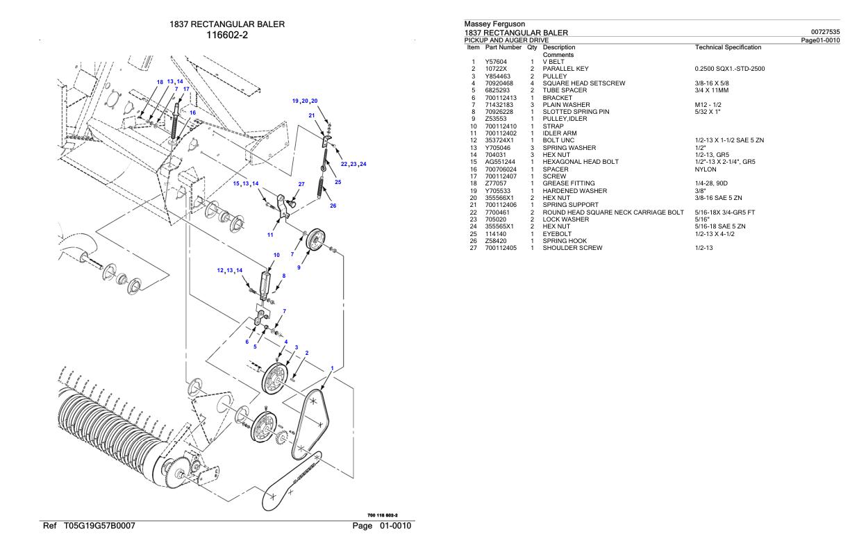 Massey Ferguson 1837 Rectangular Baler Parts Catalog 00727535